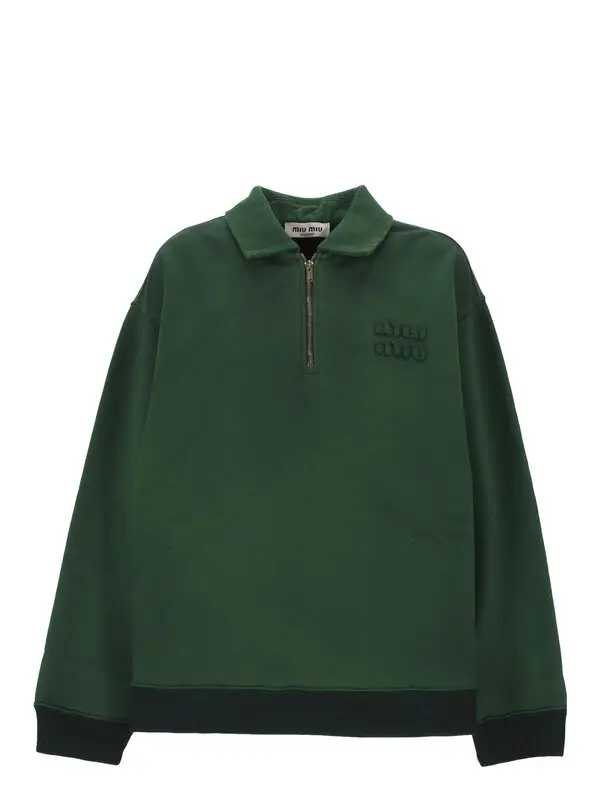 Miu Miu Long Sleeve Oversized Half-zip Polo Shirt - Green