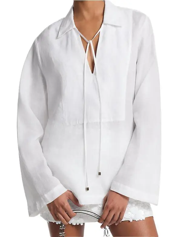 Michael Kors Bell Sleeve Tie Neck Tunic - White