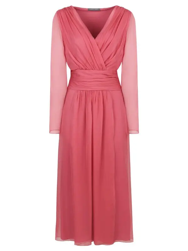 Alberta Ferretti V-neck Long Sleeve Dress - Red