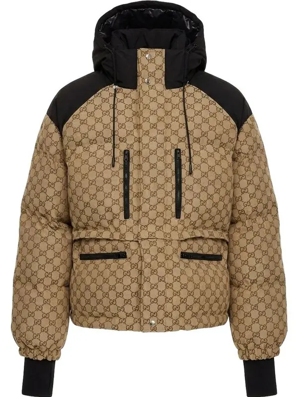 Gucci Gg Monogram Bomber Jacket With Detachable Hood - Nude
