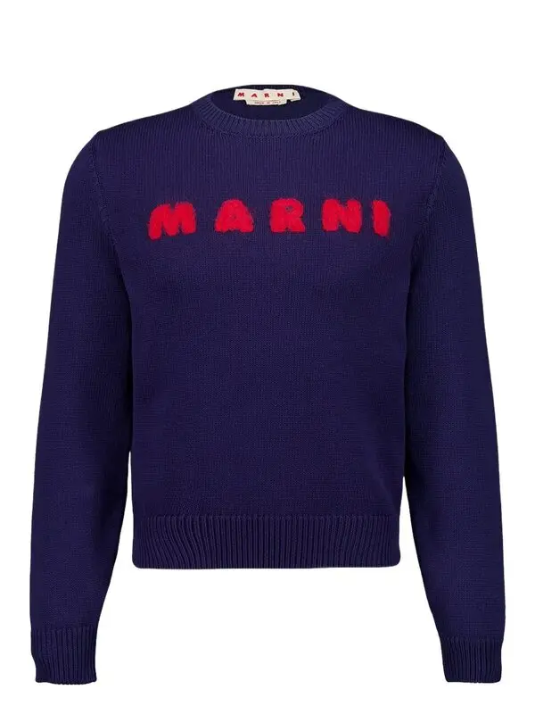 Marni Logo Embroidered Crew Neck Sweater - Blue