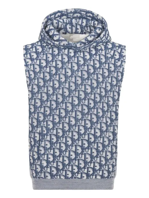 Dior Sleeveless Hooded Pullover With All-over Monogram - Blue And White