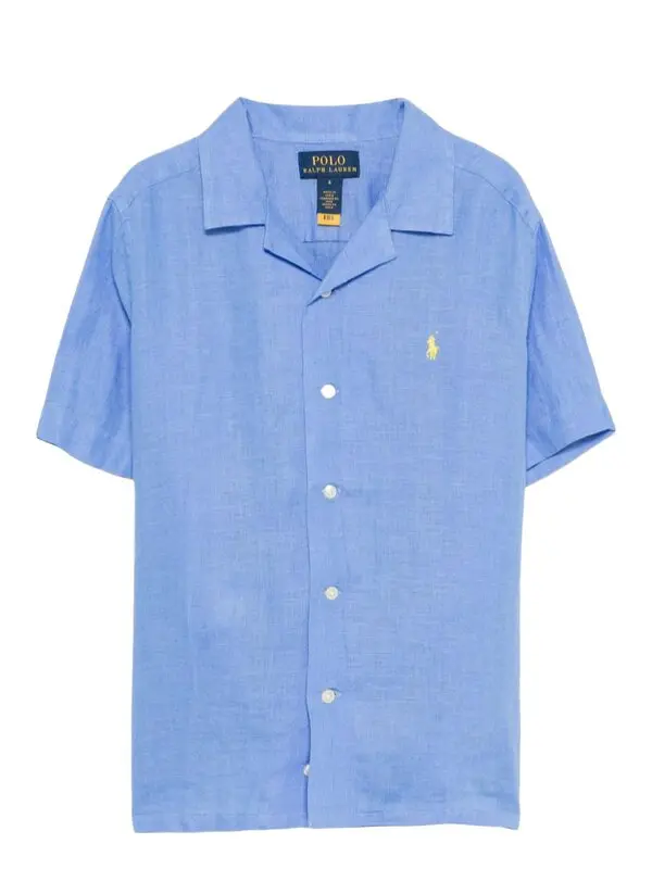 Polo Ralph Lauren Short Sleeve Shirt With Classic Collar And Logo Detail - Cornflower Blue