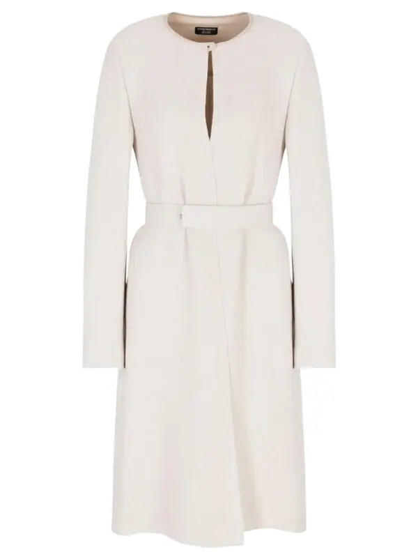 Emporio Armani Belted Mini Dress With Long Sleeves - White