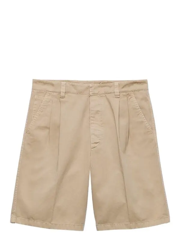 Prada Logo Detailed Pleated Bermuda Shorts - Rope Ash