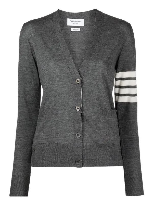 Thom Browne 4 Bar V-neck Cardigan - Medium Gray