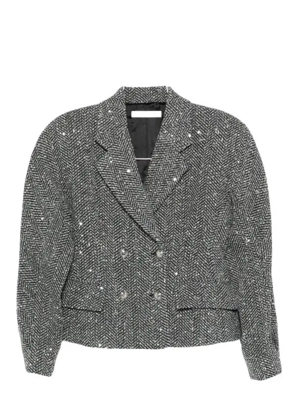Alessandra Rich Sequin-embellished Herringbone Jacket - Black