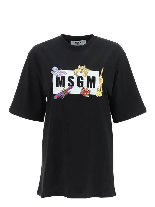 MSGM Round Collar Logo T-shirt - Black