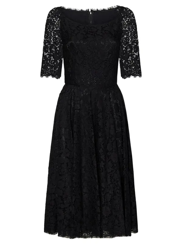 Dolce & Gabbana Boat Neck Midi Lace Dress - Black