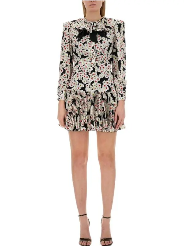 Alessandra Rich Floral Print Pleated Mini Dress - Multicolor