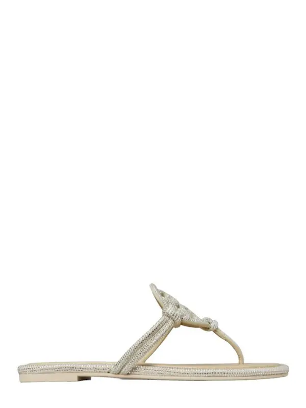 Tory Burch Miller Pavé Embellished Thong Slippers - Nude