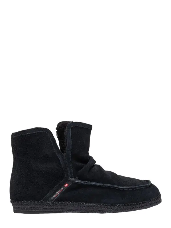 DIESEL® Leather Ankle Boots With Hairy Suede And Faux Fur Lining - Black