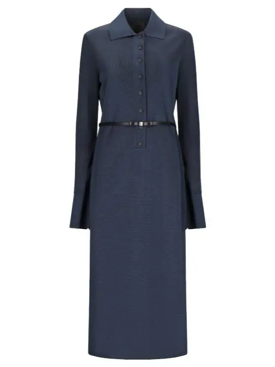 Givenchy Belted Polo-collar Midi Dress - Navy Blue