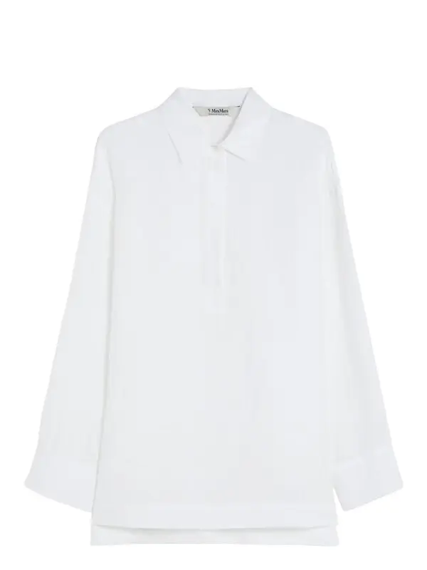 Max Mara Button Detailed Long-sleeved Linen Top - Optical White
