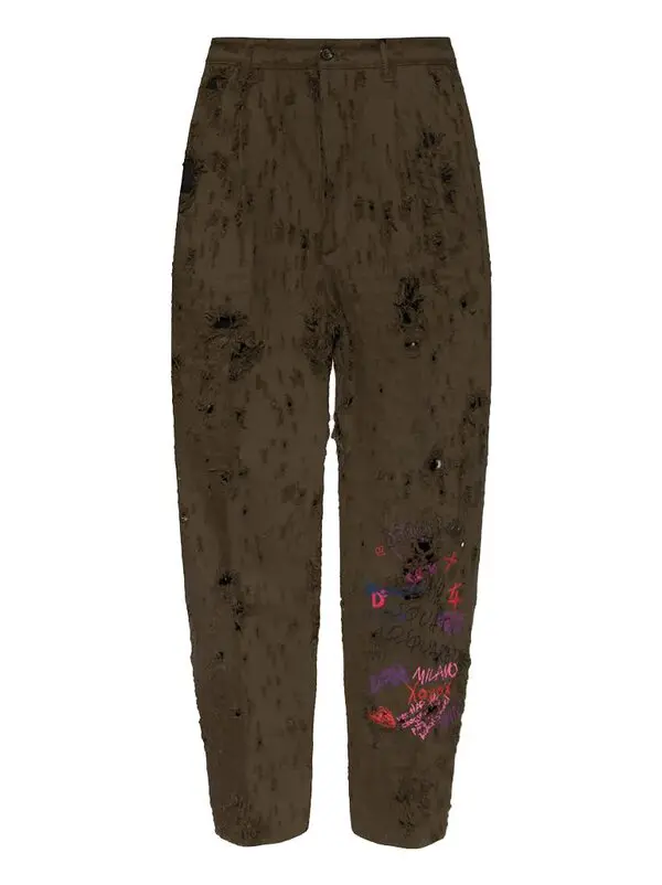 Dsquared2 Distressed Graffiti Print Trousers - Green