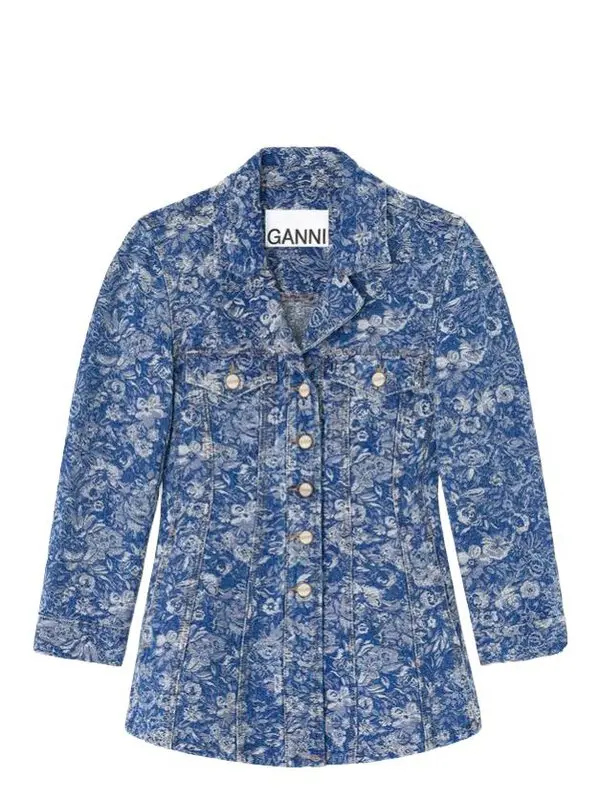 GANNI Tapestry Denim Blazer - Blue