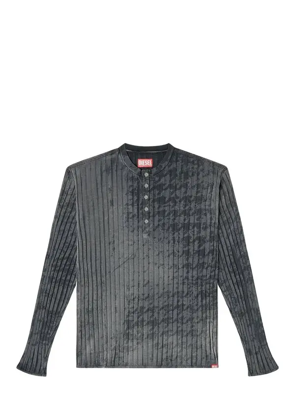 DIESEL® Ribbed Henley Top With Houndstooth Motif - Gray