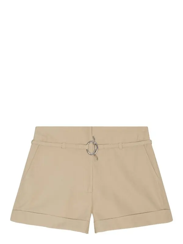 GANNI Belted Waist Shorts With Turn-up Hem - Nude