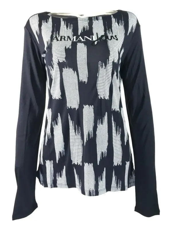 Emporio Armani Round Neck Long Sleeve Printed Pullover - Black
