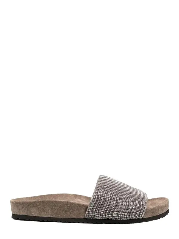 Brunello Cucinelli Embellished Logo Flat Sandals - Silver