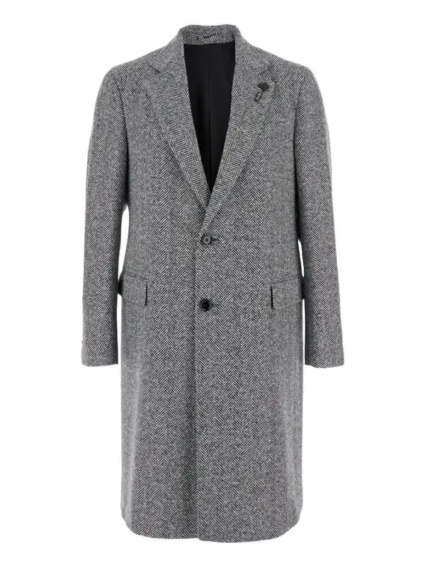 LARDINI Herringbone Wool Coat - Grey