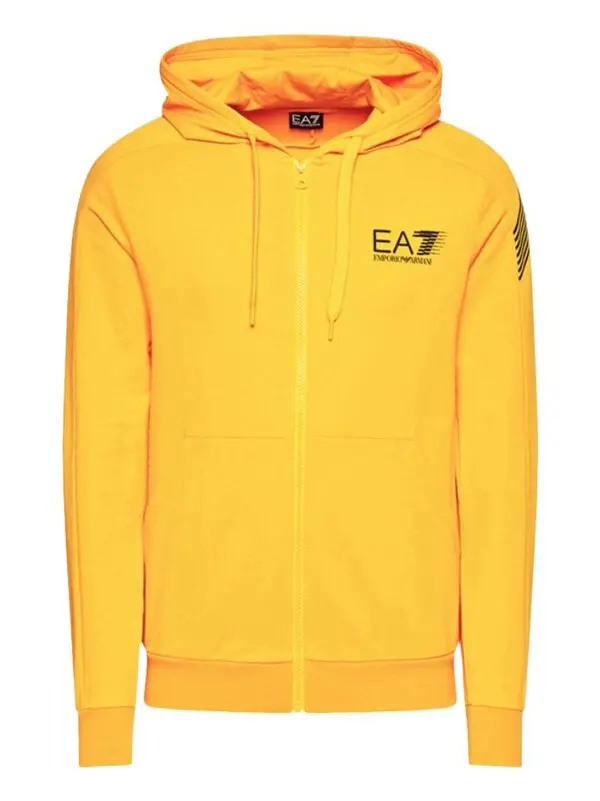 EA7 Zip-up Hooded Jacket With Logo Detail - Yellow