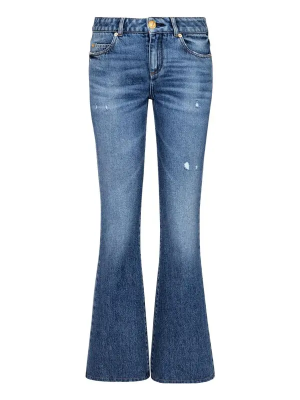 Balmain Kick Flare Jeans With Logo Detail - Blue