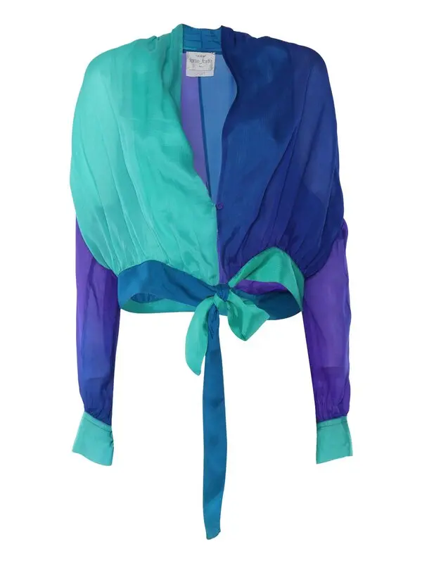 FORTE_FORTE Sheer Ribbed V-neck Blouse With Front Straps - Blue