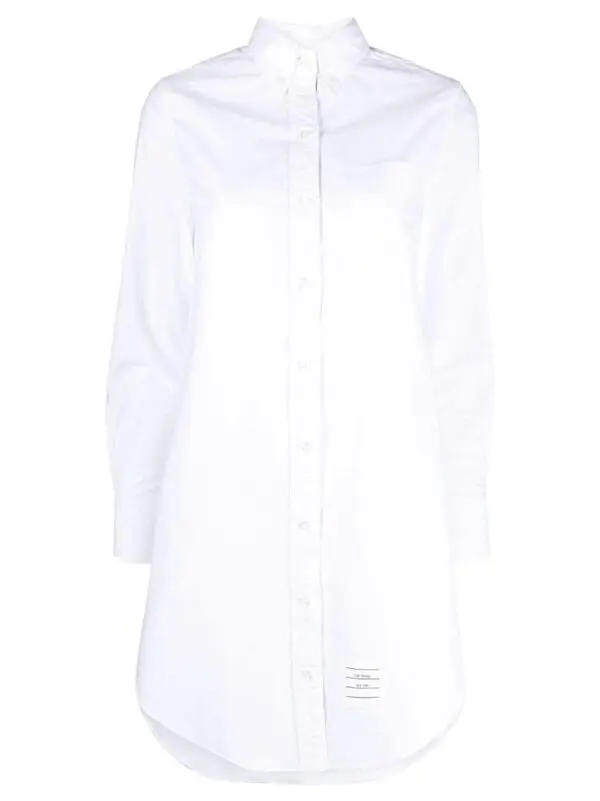 Thom Browne Crinkled Curved Hem Shirt Dress - White