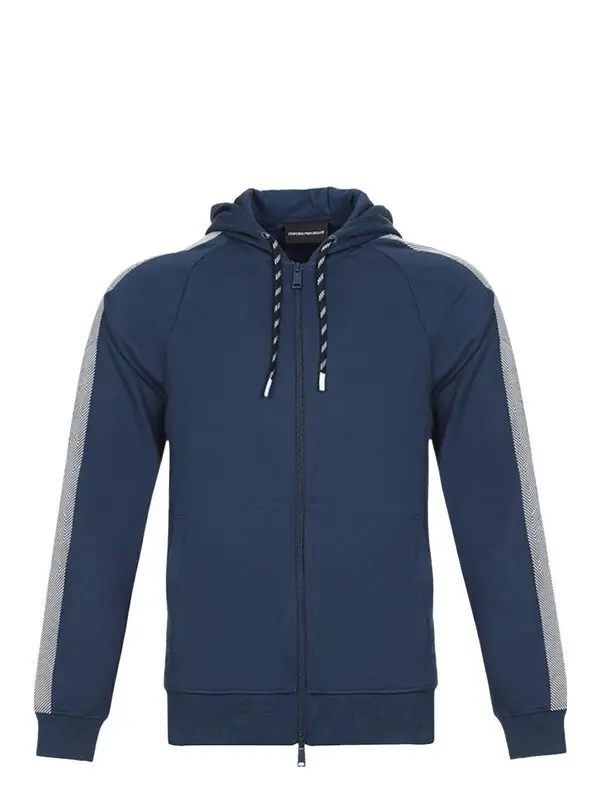 Emporio Armani Logo Hooded Casual Coat - Blue