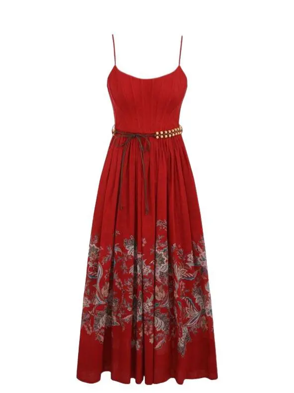 Zimmermann Rhiannon Corset Midi Dress - Redmultipaisley