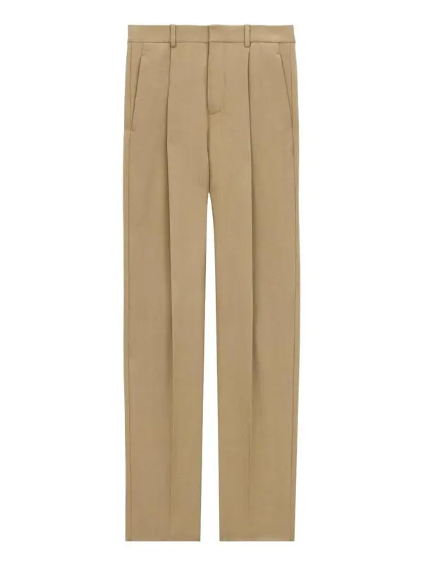 Saint Laurent High Waist Straight Leg Trousers - Beige