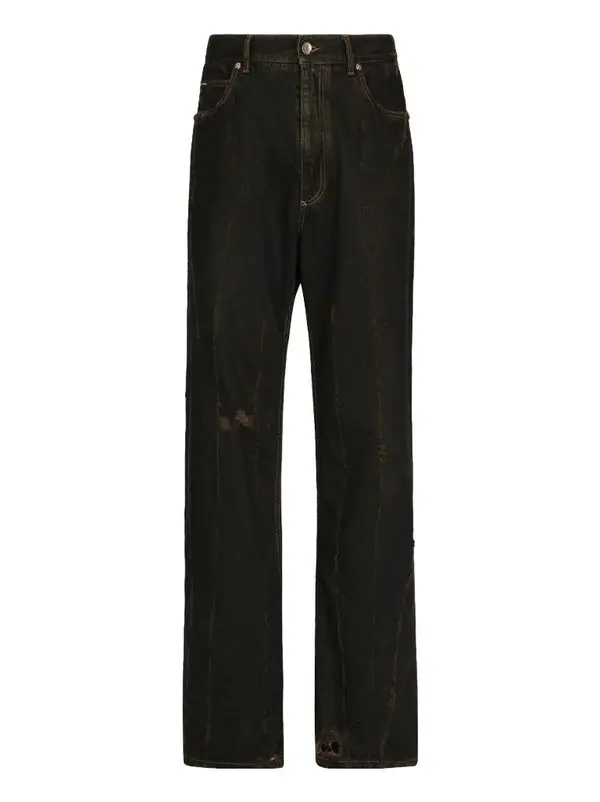 Dolce & Gabbana Logo Patch Straight-leg Jeans - Black