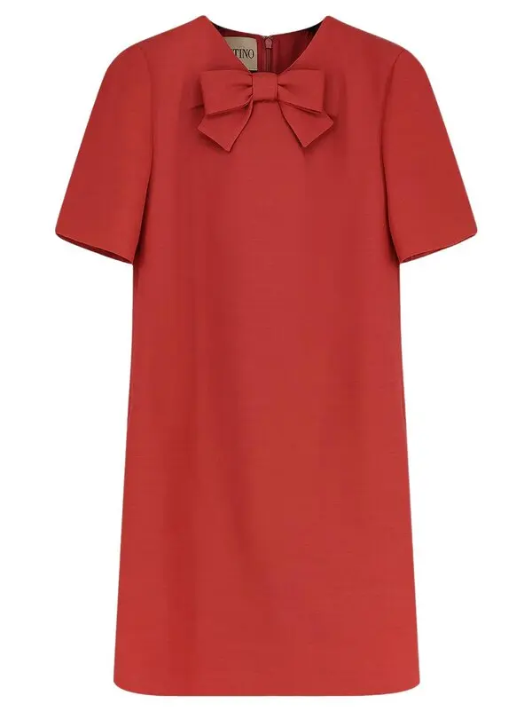 Valentino Garavani Short Sleeve Bow Detail Dress - Red