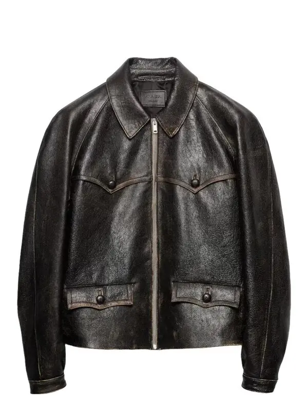 Prada Long-sleeved Zip-up Leather Jacket - Black