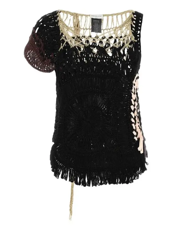 Dries Van Noten Asymmetrical Crochet Knit Top - Black