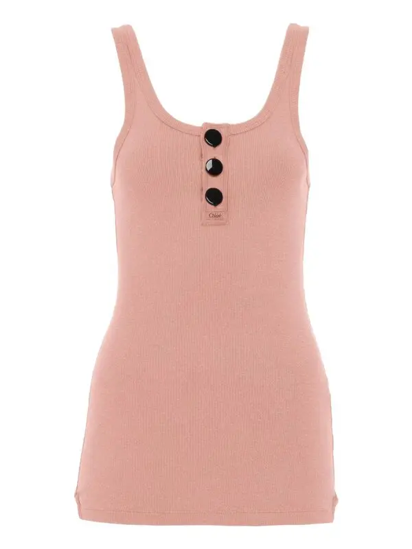 Chloé Logo Embroidered Ribbed Tank Top - Pink