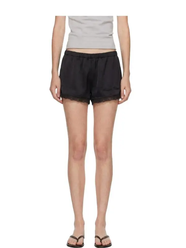 Marissa Chiara Elastic Waist Shorts With Lace Hem Detail - Black