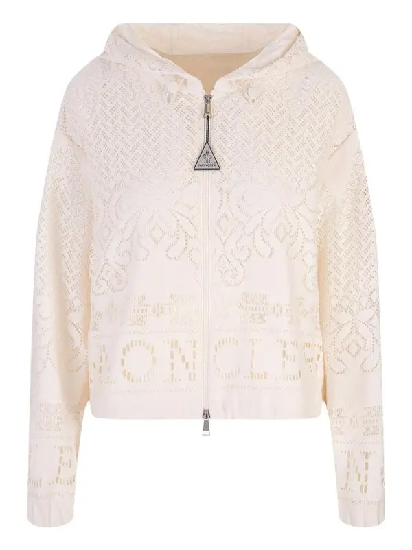 Moncler Zip-fastening Hooded Jacket With Intricate Mesh Knit - Beige