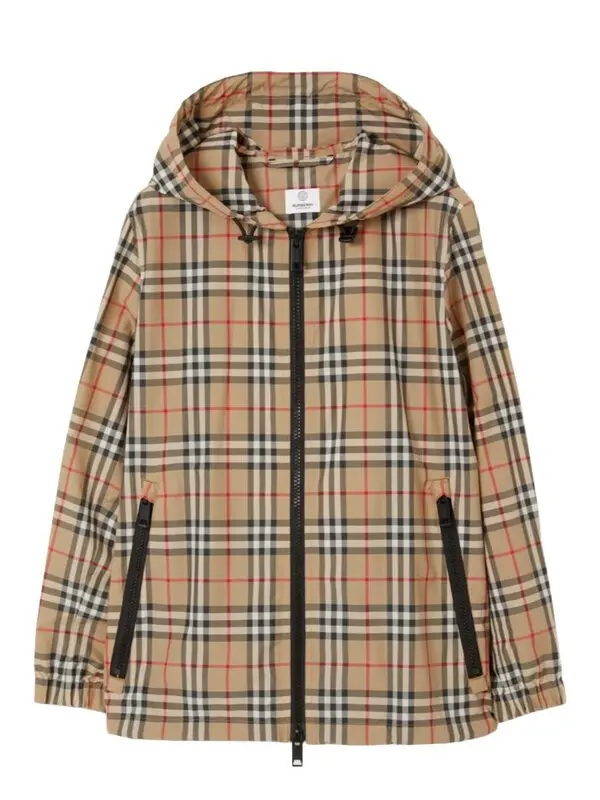 Burberry Checked Hooded Jacket - Archives Beige