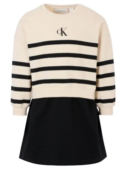 Calvin Klein Striped Cotton Dress With Crewneck - Nude