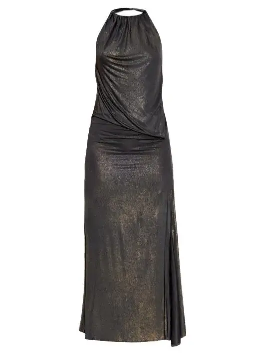 DIESEL® D-karam Halterneck Maxi Dress With Pleated Details - Black