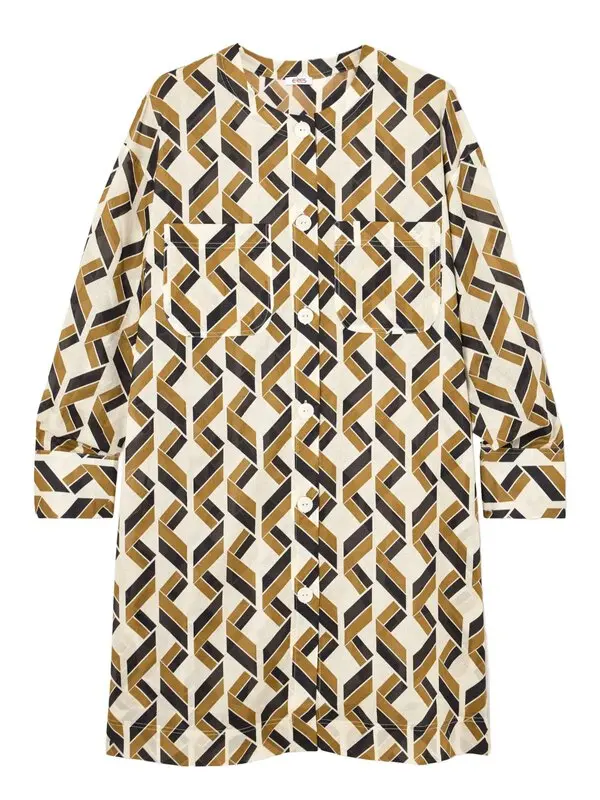 ERES Geometric Print Logo Patch Shirt - White