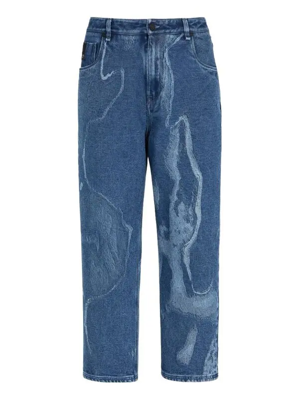 Fendi Contrasted Logo Motif Straight Leg Denim Trousers - Blue