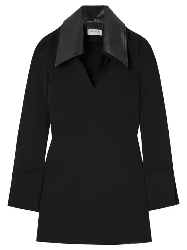 16Arlington Leather Trimmed Crepe Chiffon Mini Dress - Black