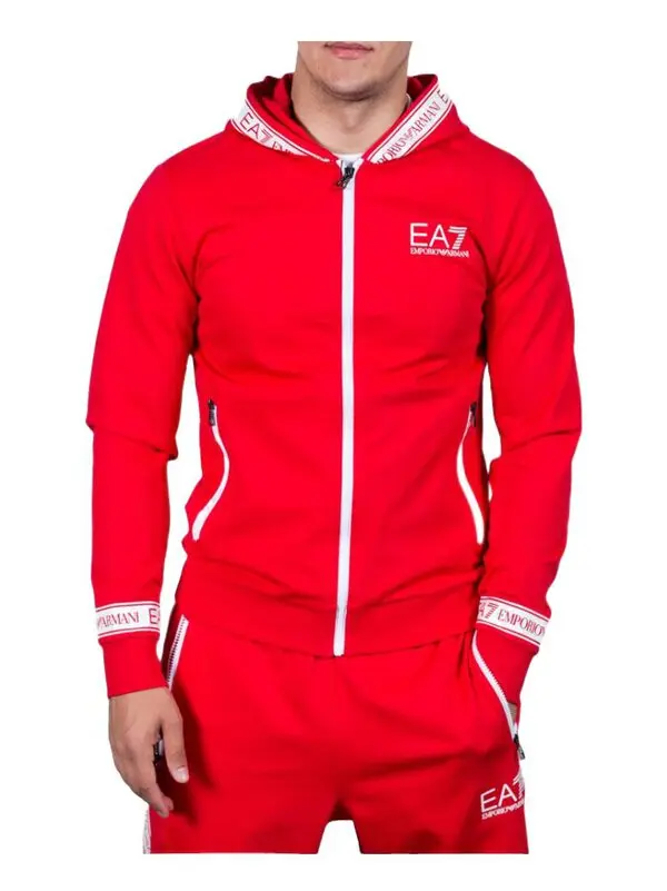 EA7 Zip-up Hooded Jacket With Logo Detail - Red