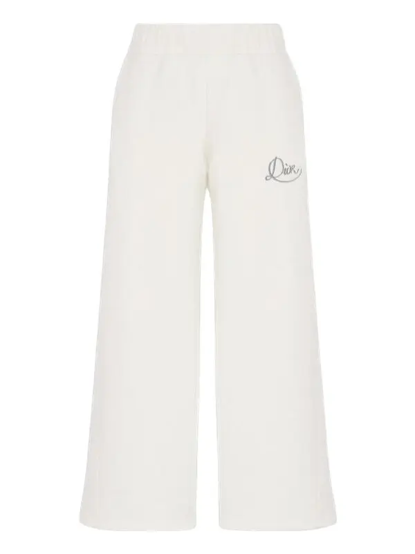 Dior Embroidered Elastic Waist Wide Leg Pants - Ivory