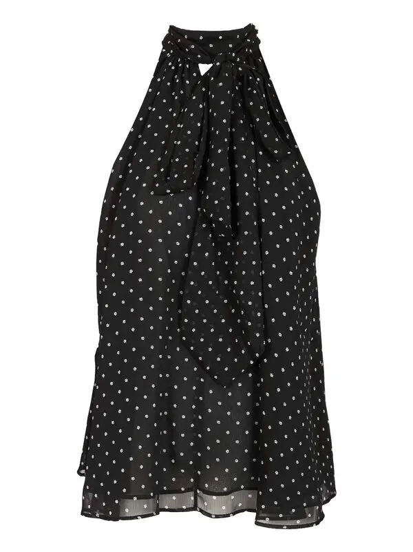 ROTATE BY BIRGER CHRISTENSEN Halterneck Floral Print Bow Top - Black