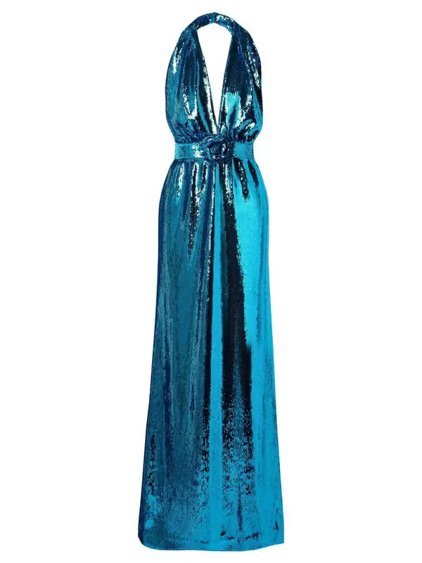 RODARTE Embellished Sequin Halterneck Gown - Blue