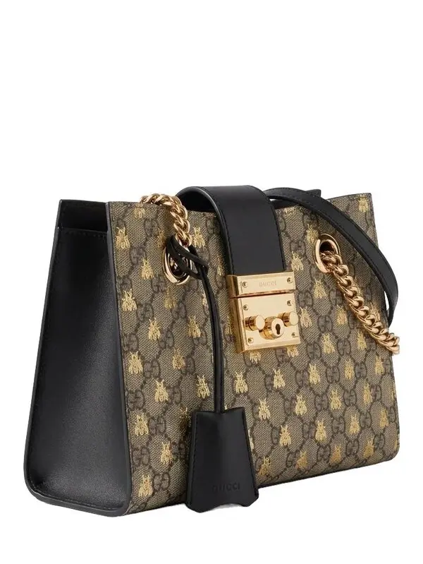 Gucci Padlock Small Shoulder Bag With Gg Bees Motif - Nude